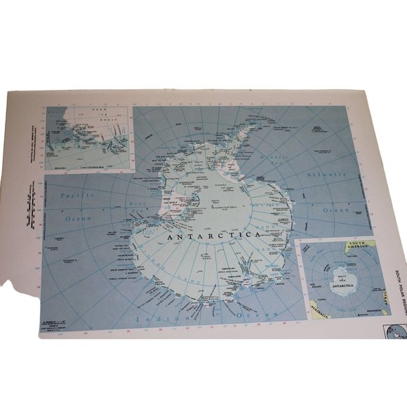 Art | South Polar Regions Map Antarctica Atlantic Ocean Vintage World ...